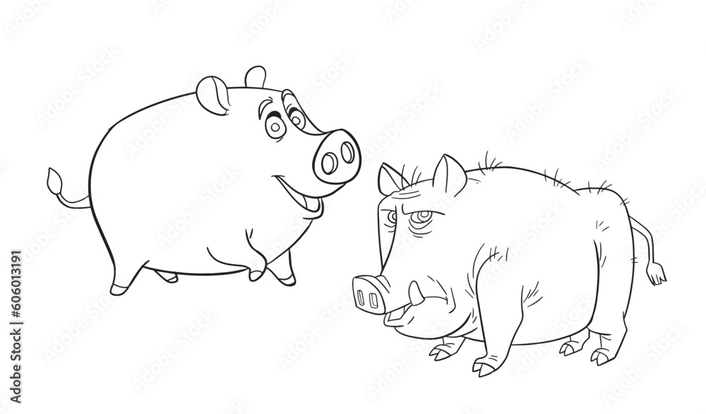 Easy coloring page of Cute Pigs . Icon sheet vector. Vector design ...