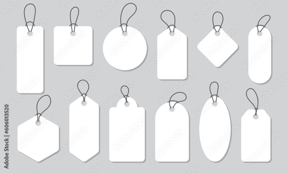 Blank white paper price tags or gift tags in different shapes. Price ...