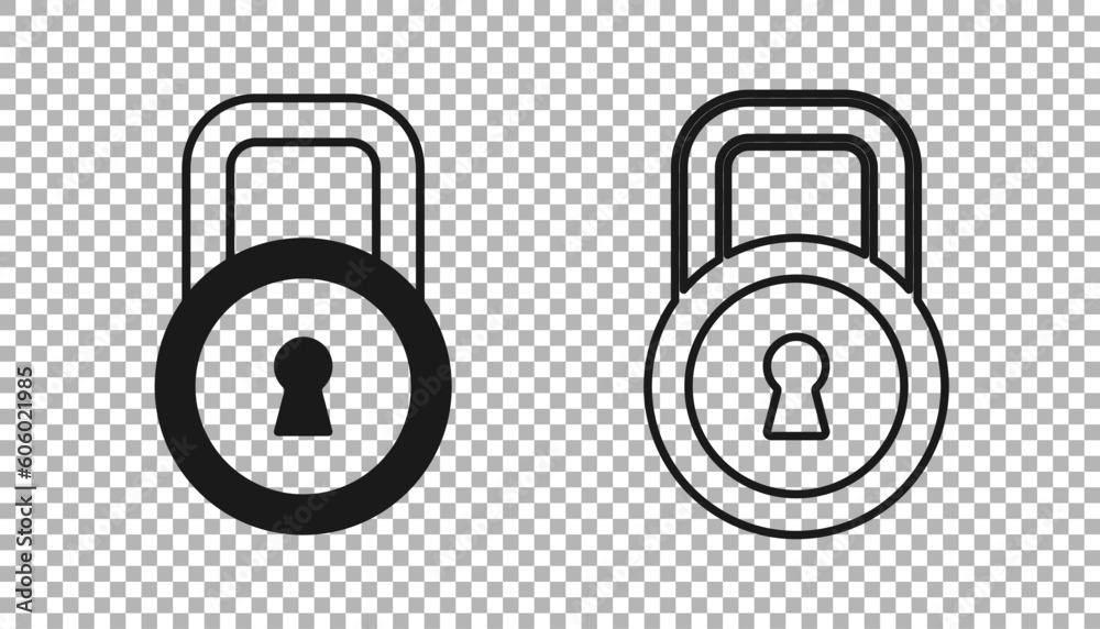 Black Lock icon isolated on transparent background. Padlock sign ...