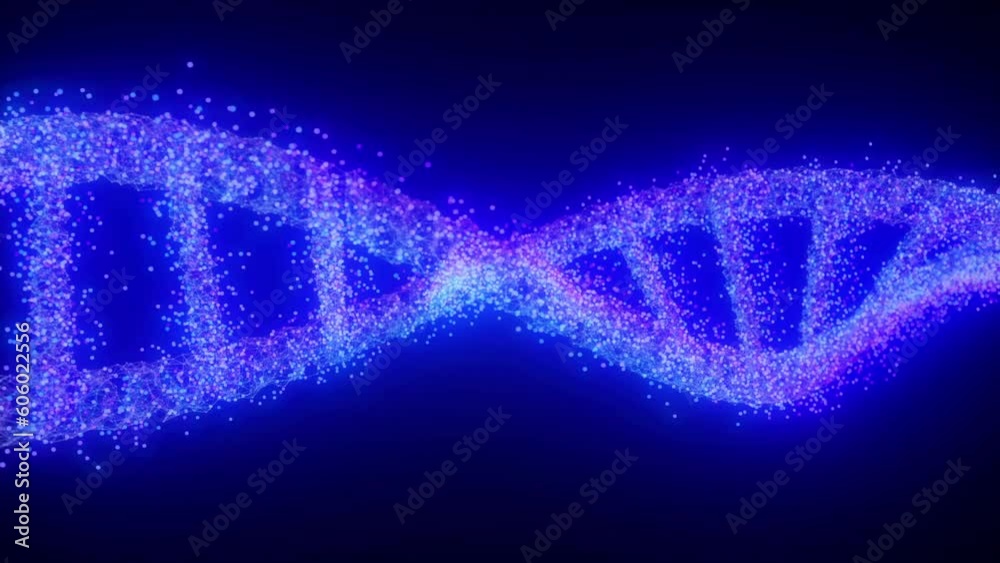 Closeup, strand of human DNA and research with data, glow and medical ...