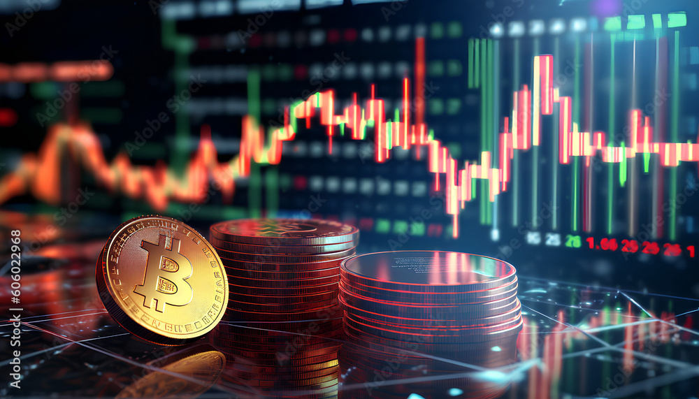 Graph on chart Cryptocurrency gold coins created with Generativ Ai ...