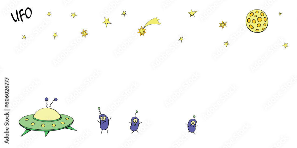 Cute cartoon poster, background on the theme of alien invasion, UFO ...