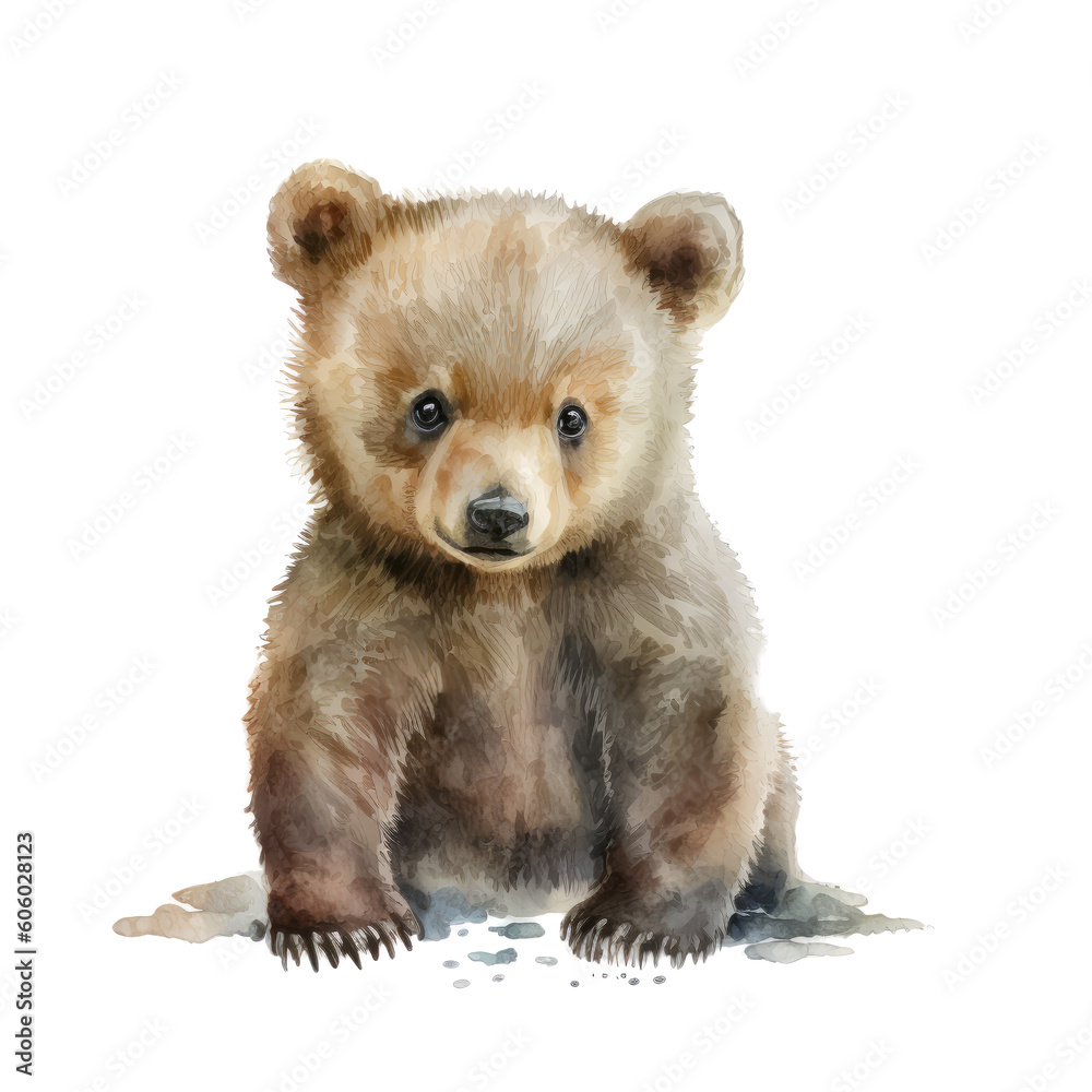 Baby bear watercolor clipart. Generative AI illustration Stock ...