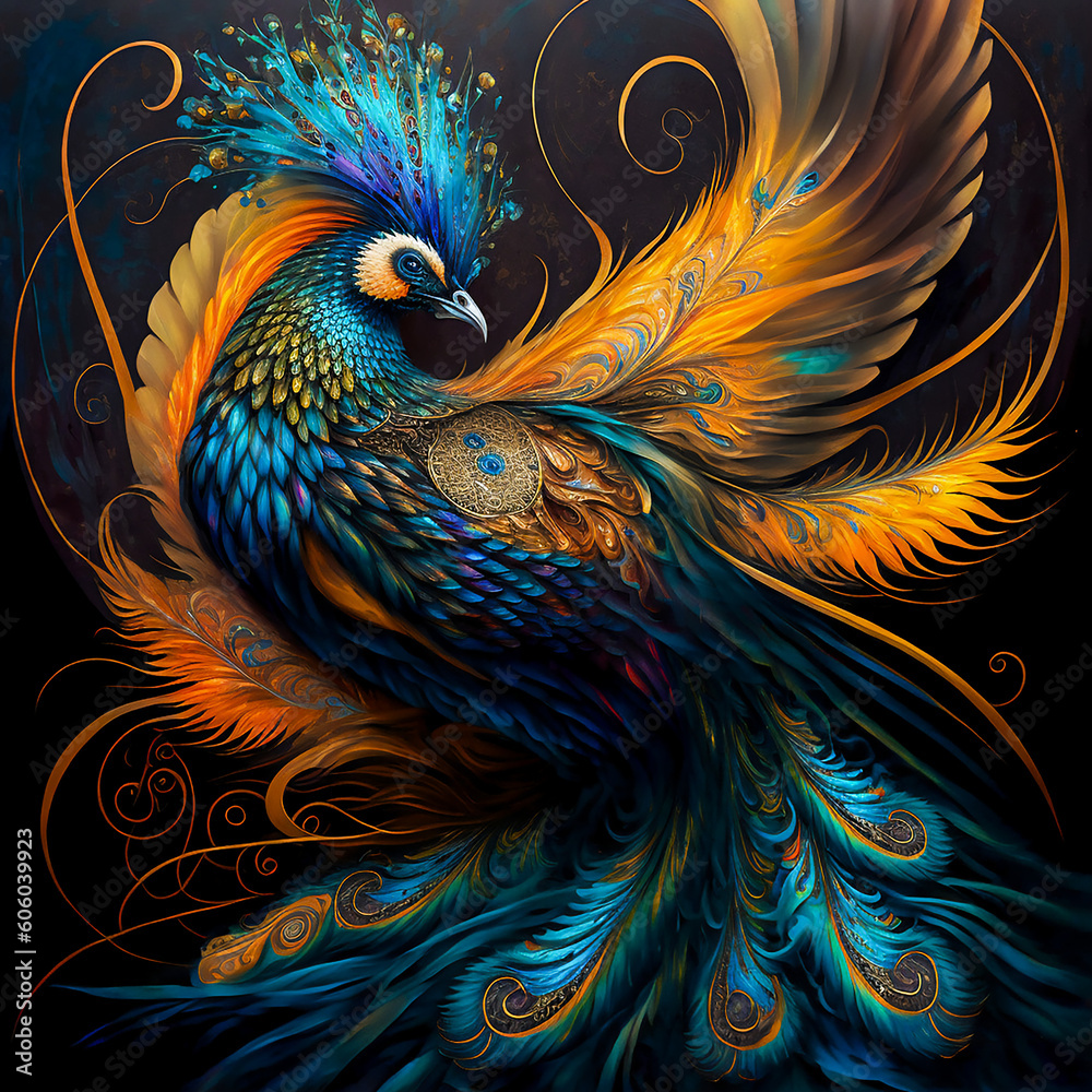 Russian Firebird. Generative AI. A digital painting of a traditional ...