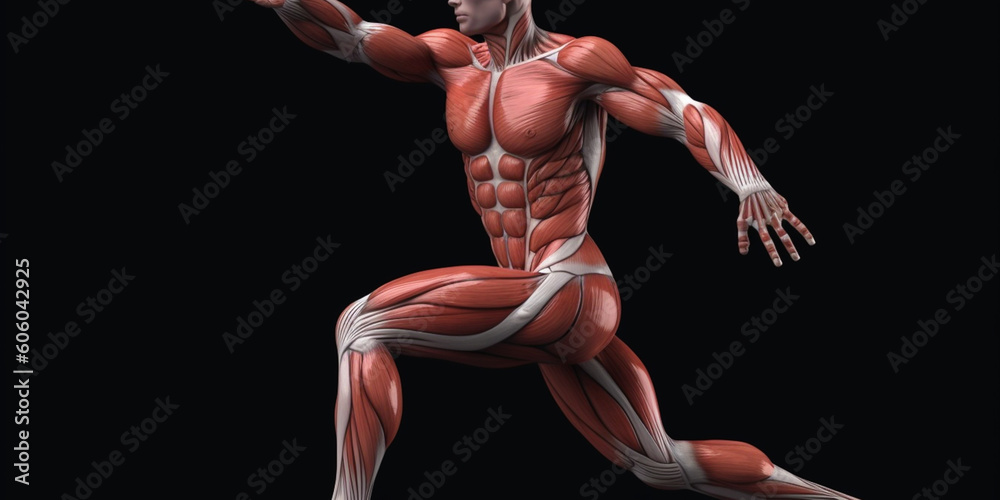 Human anatomy of male, skeletal and muscular structure without skin ...