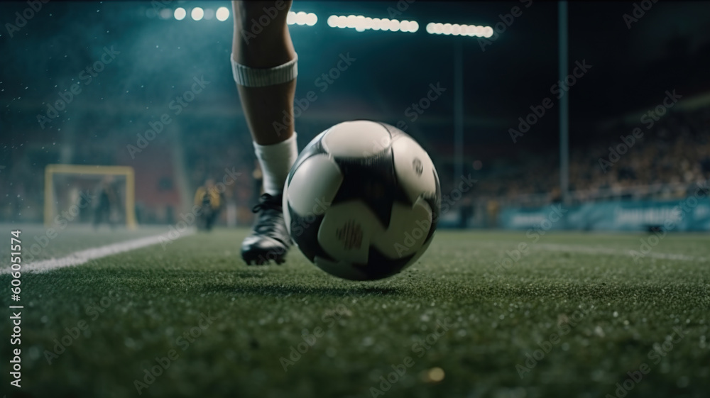 Soccer Player in Action, Kicking Ball for Winning Goal in Vibrant ...
