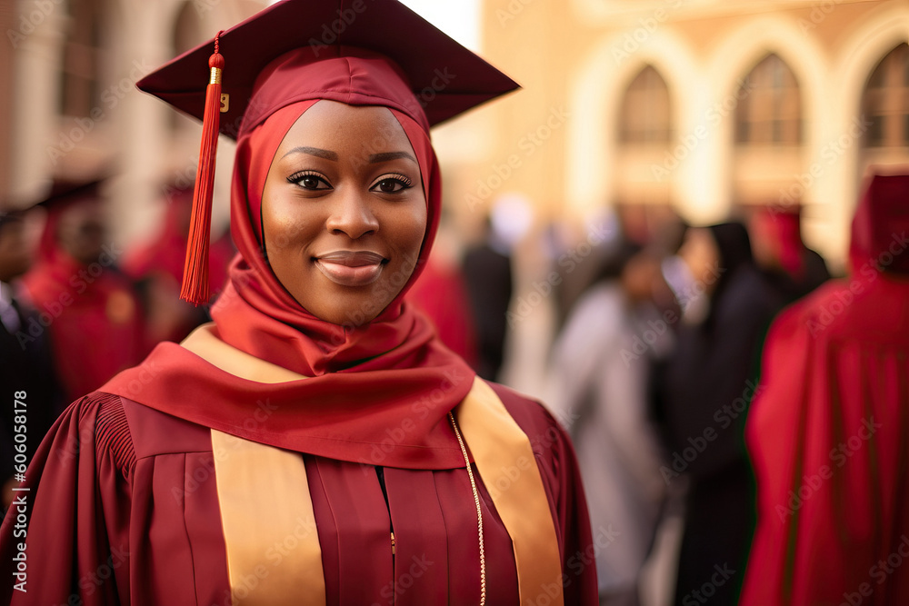 Generative AI illustration of young ethnic muslim woman graduate with ...
