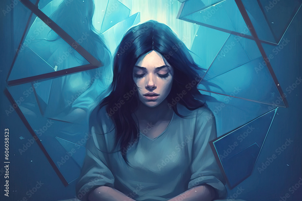 Generative AI illustration of sad and moody female in clothes with long ...