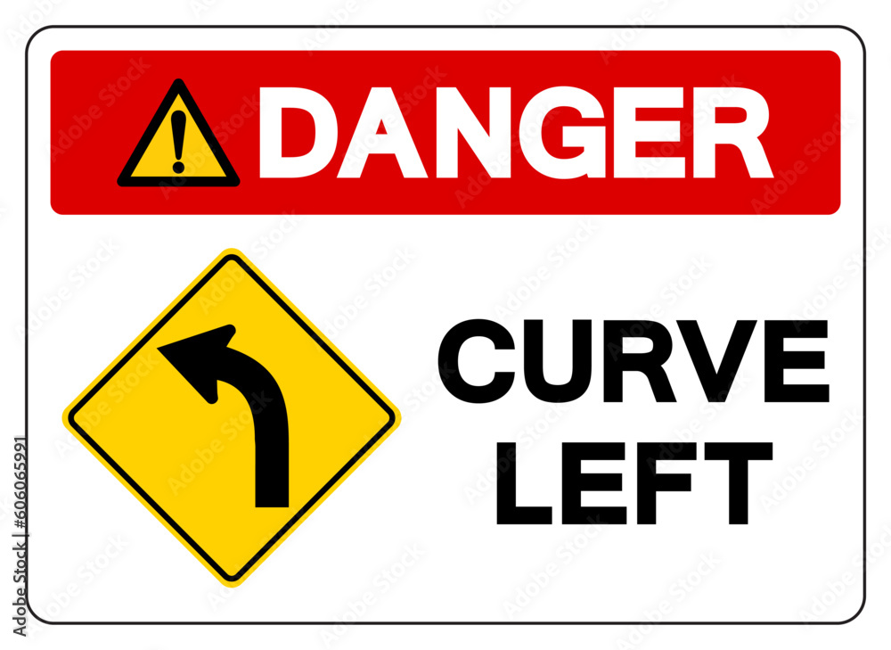 Danger Curved Left Traffic Road Sign, Vector Illustration, Isolate On ...