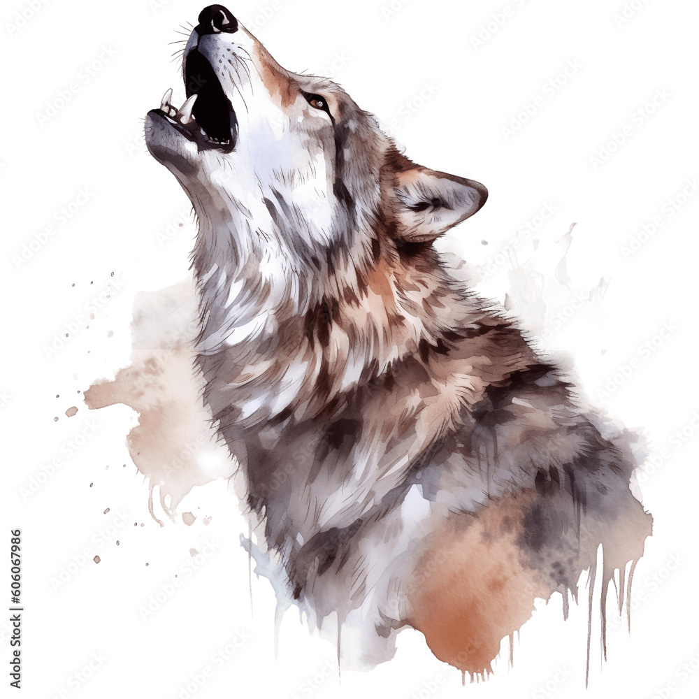Wolf roaring isolated on transparent background, close up wolf ...