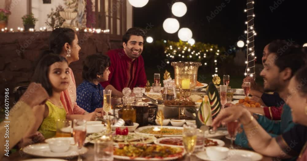Happy Indian Family Having a Feast and Celebrating Diwali Together ...