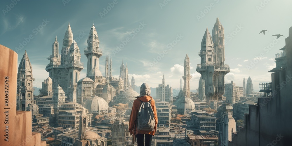 Photo & Art Print Person marveling at the architectural wonders of a ...