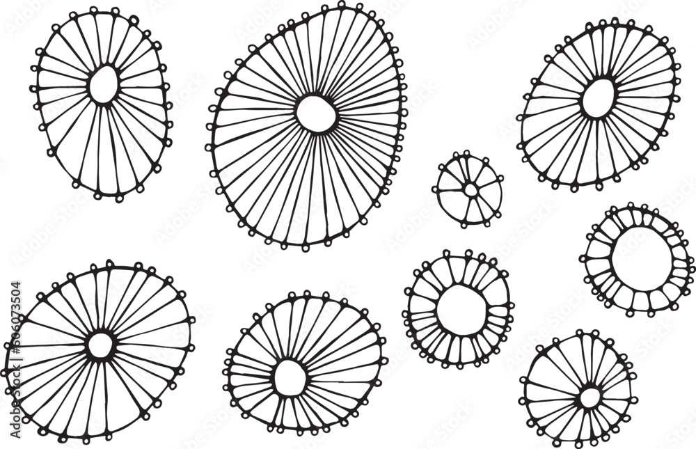 Stylized circle fantasy disc drawing wheel, vector spot illustrations ...
