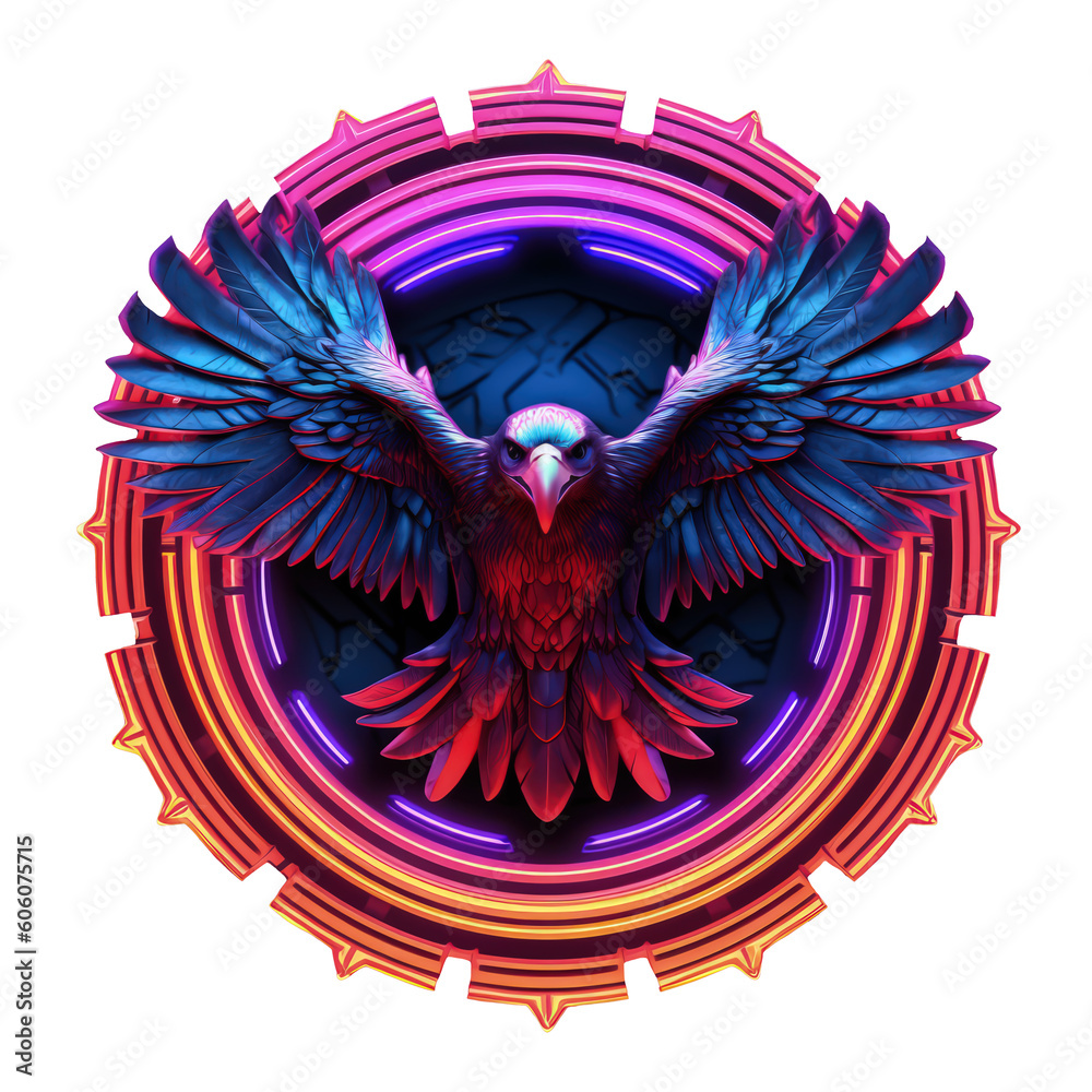 Eagle metal and neon game emblem, cyberpunk style game badges on ...