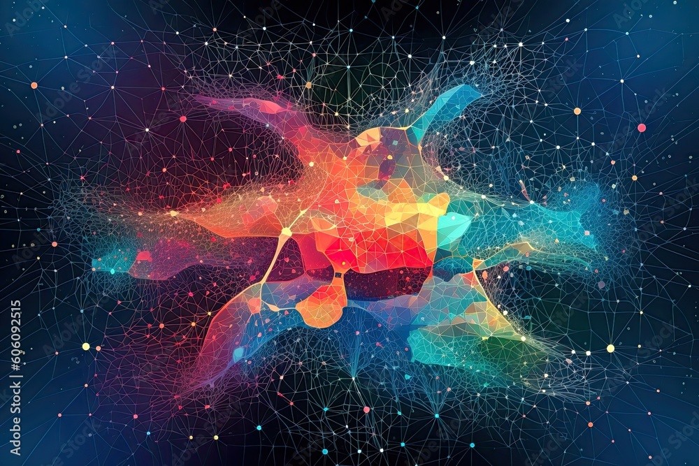 Cosmic Nerve Map. Abstract drawing showing the neural flow of the brain ...