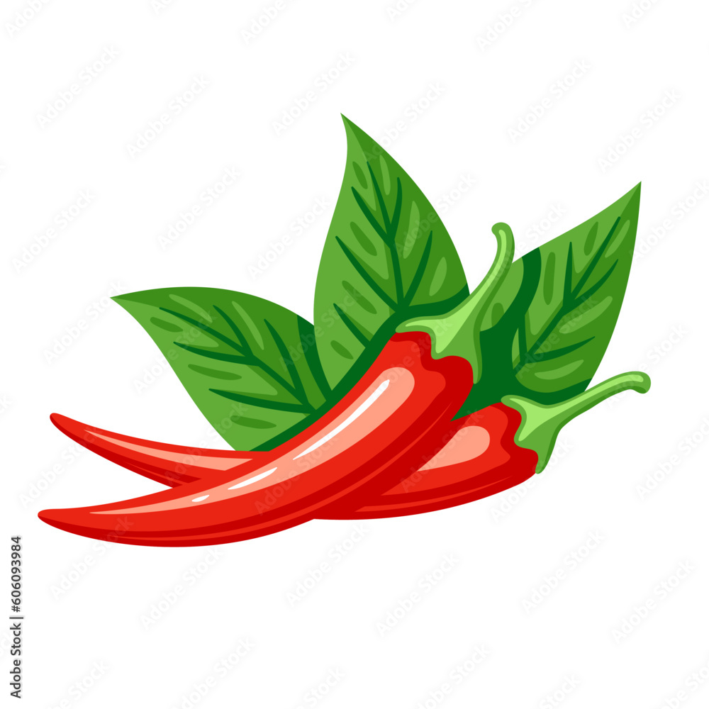Red chili pepper in cartoon style isolated on white background. Hot ...