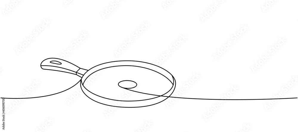 Frying pan one line continuous drawing. Kitchen tools continuous one ...