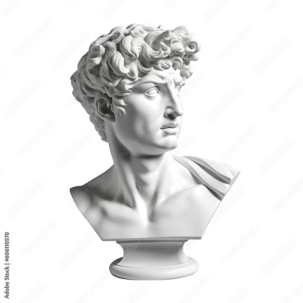 Gypsum statue of David's head. Michelangelo's David statue plaster copy ...