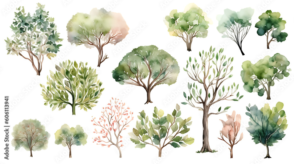 High resolution watercolor tree illustration collection transparent ...