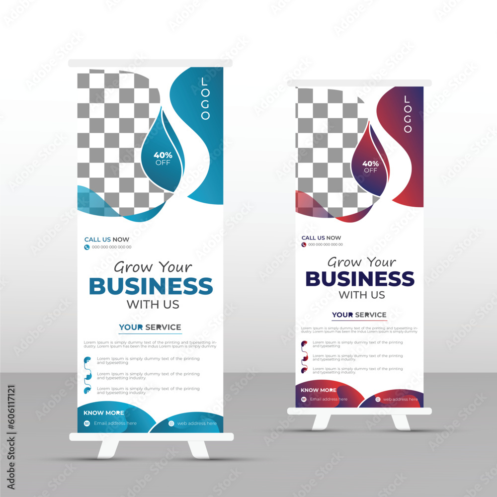 Roll up banner design template, vertical, abstract background, pull up ...
