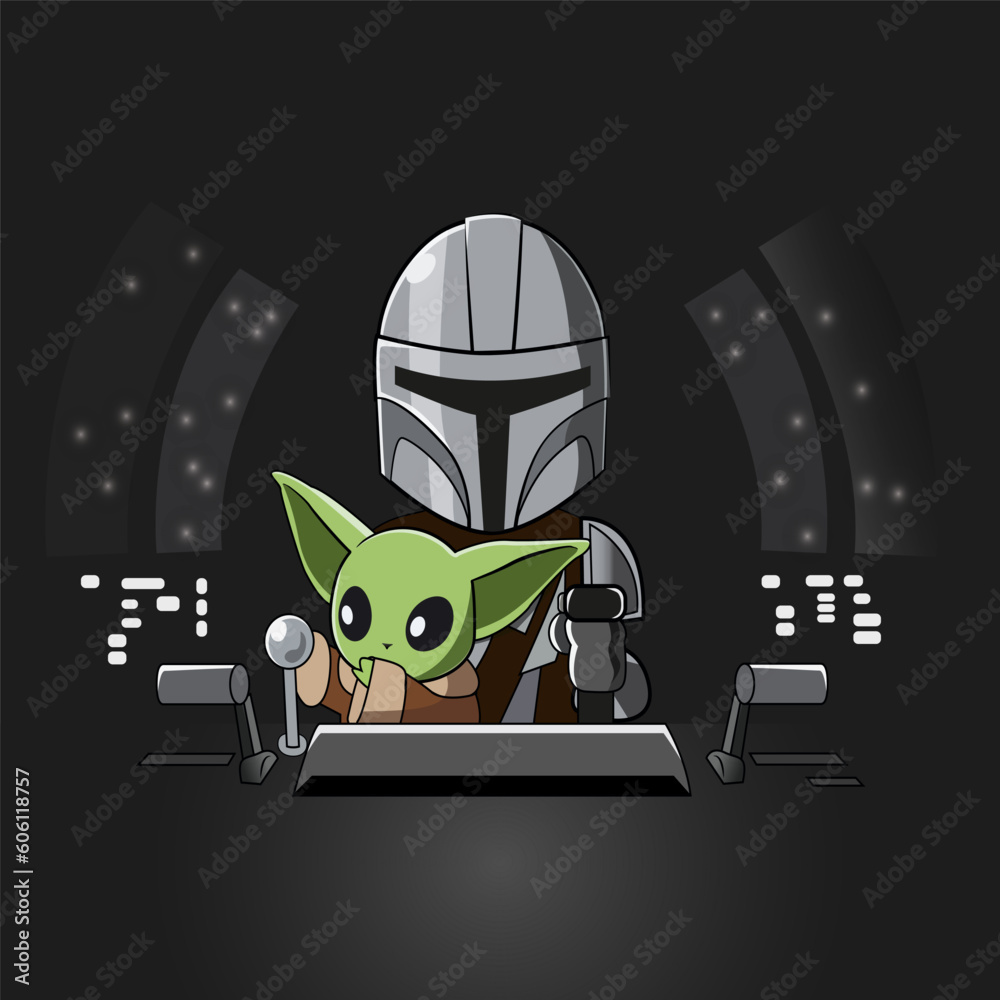 The Mandalorian and baby Yoda (Grogu). Vector illustration EPS10 Stock ...