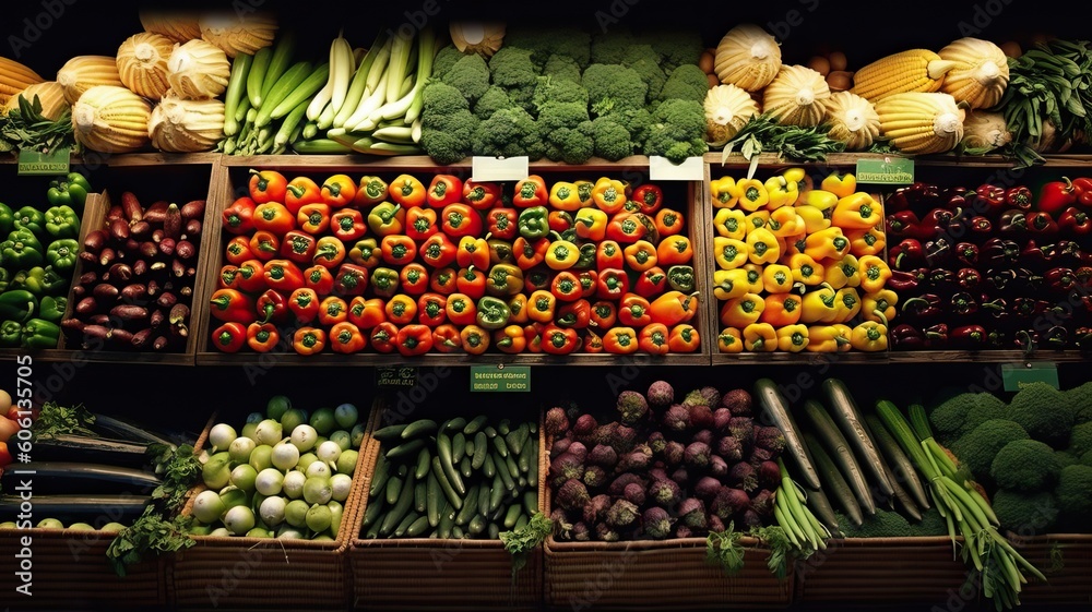 Fresh vegetable section of the supermarket, generative ai Stock ...