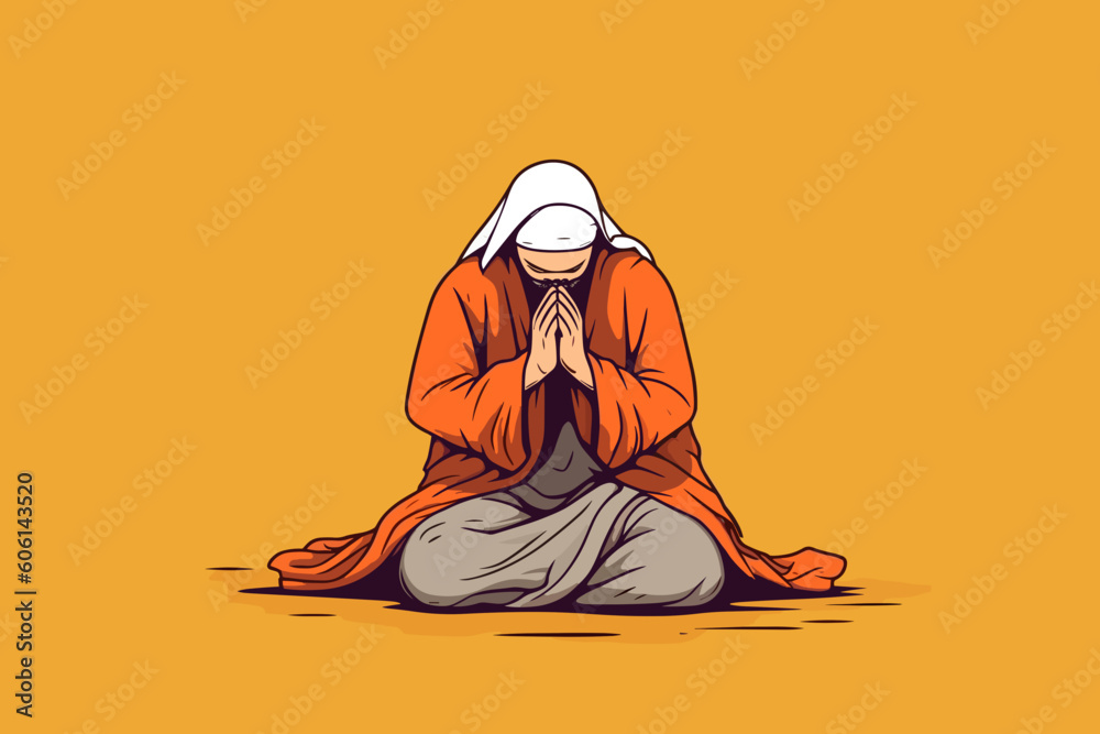 Doodle inspired Believer praying, cartoon sticker, sketch, vector ...
