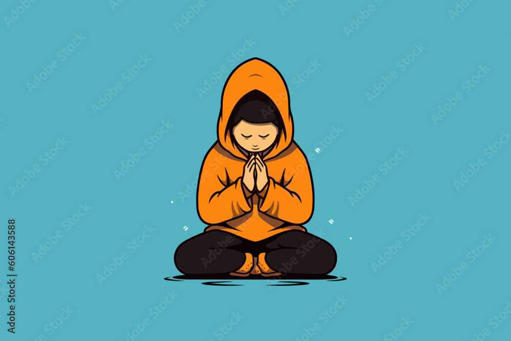 Doodle inspired Believer praying, cartoon sticker, sketch, vector ...
