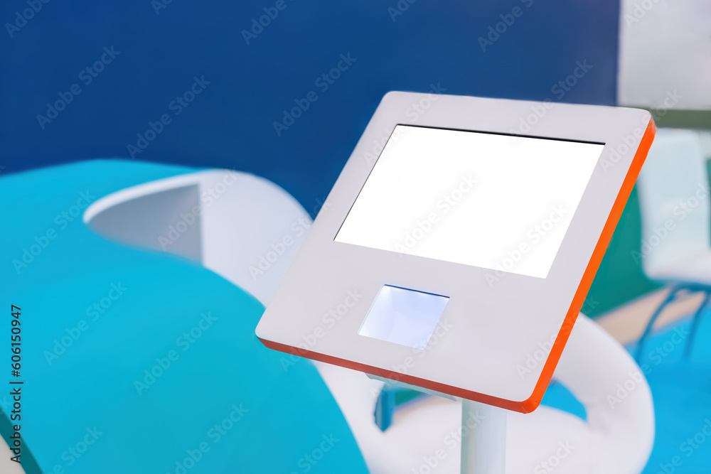 Electronic multimedia tablet kiosk with blank white display at ...