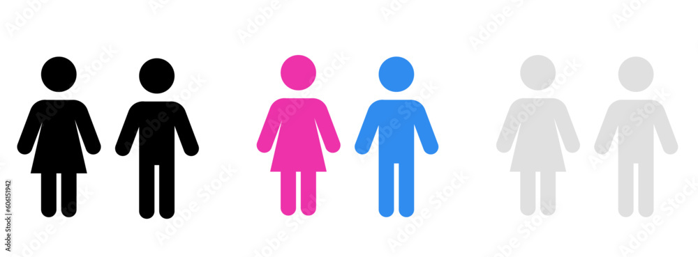 Girls and boys restroom black and white and pink and blue color ...