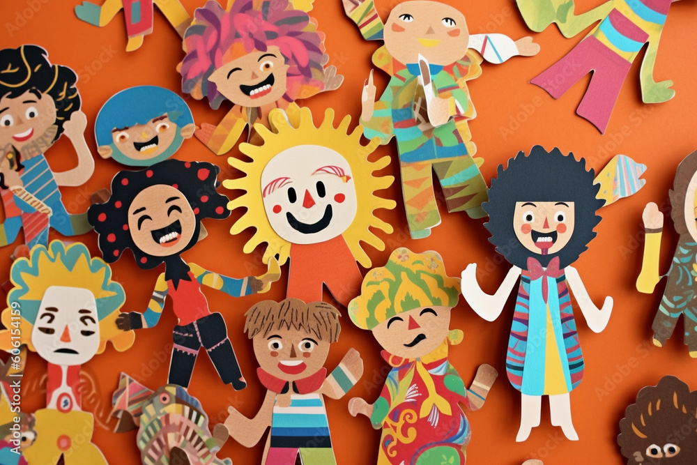 Paperboard Cutouts of Happy People in Cartoon Style Stock Illustration ...