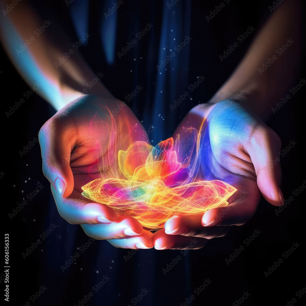 Reiki healing hands, spiritual energy flow - by generative ai Stock ...