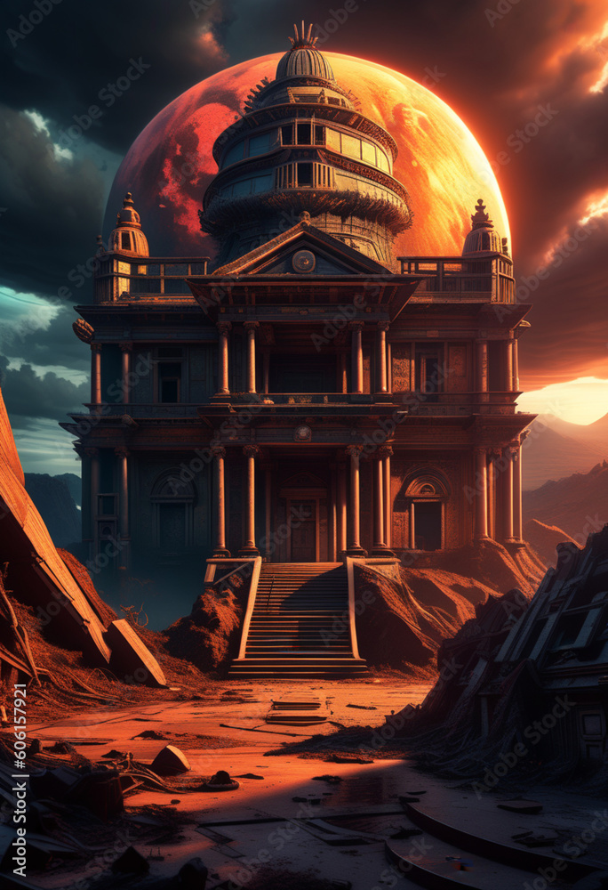 Surreal abandoned ancient alien temple on forgotten exoplanet Stock ...