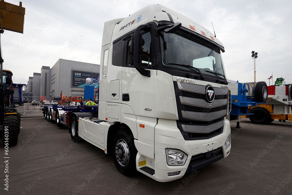 Moscow, Russia - May 2023: Samples of modern construction equipment are ...