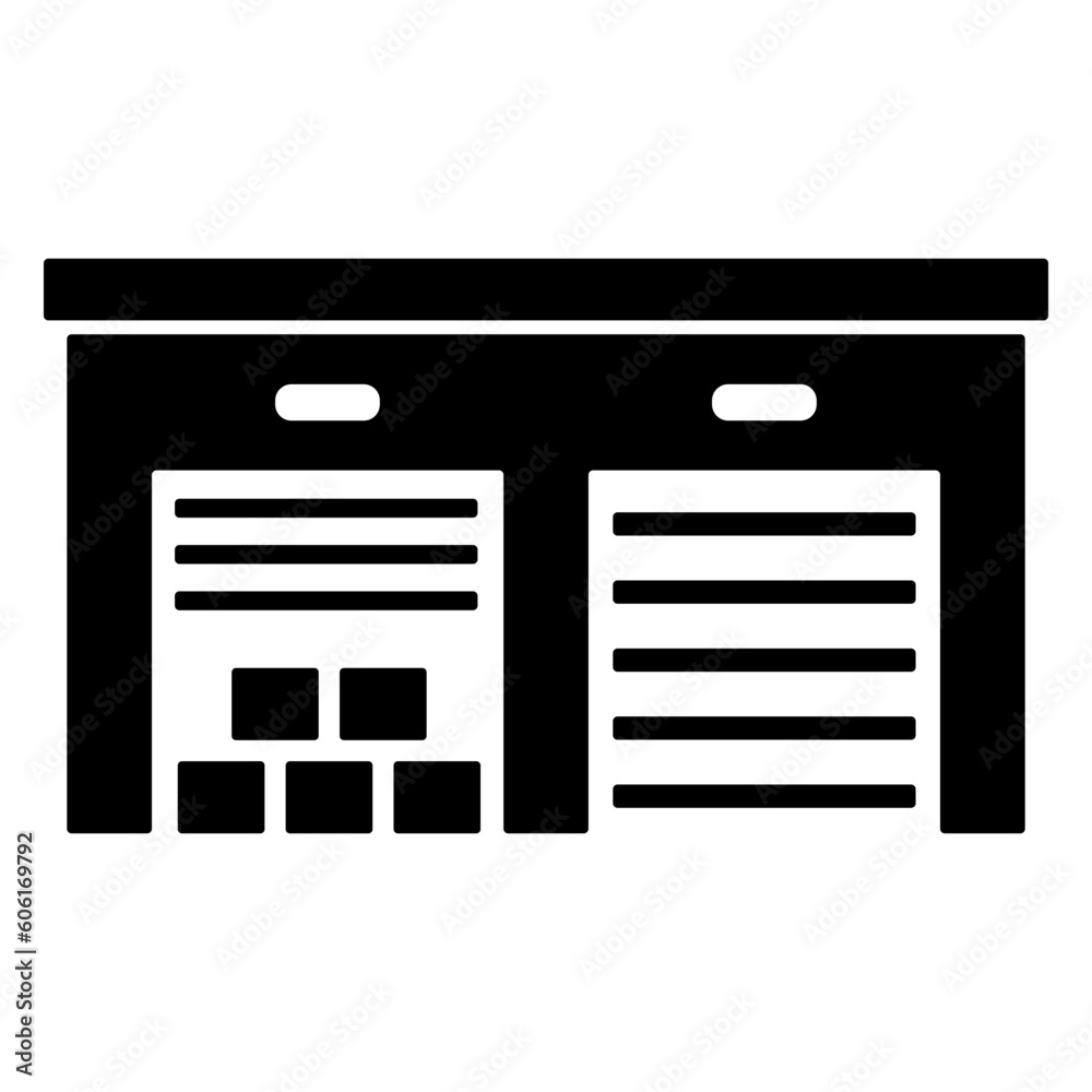 Black single 2 doors warehouse icon, simple silhouette industrial ...