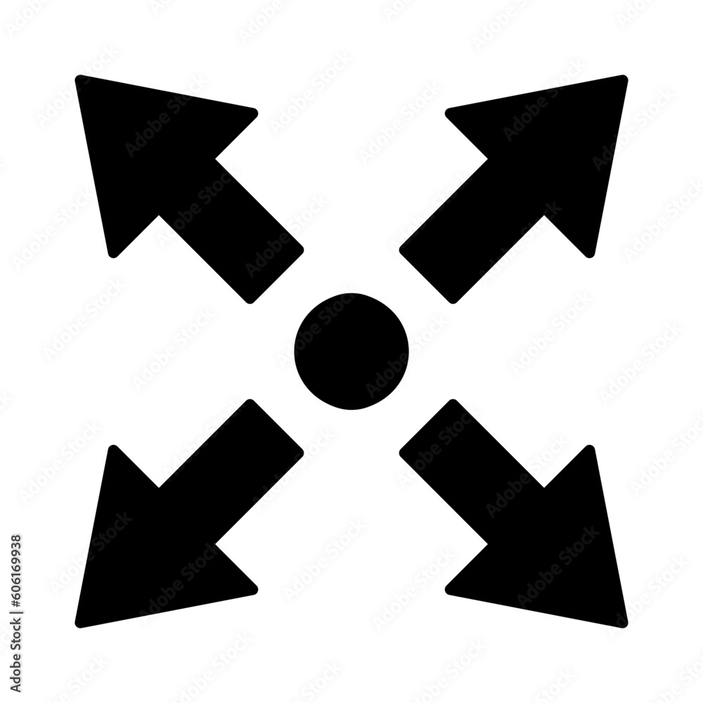Black single extend moving icon, 4 crossed square arrow, simple quad ...