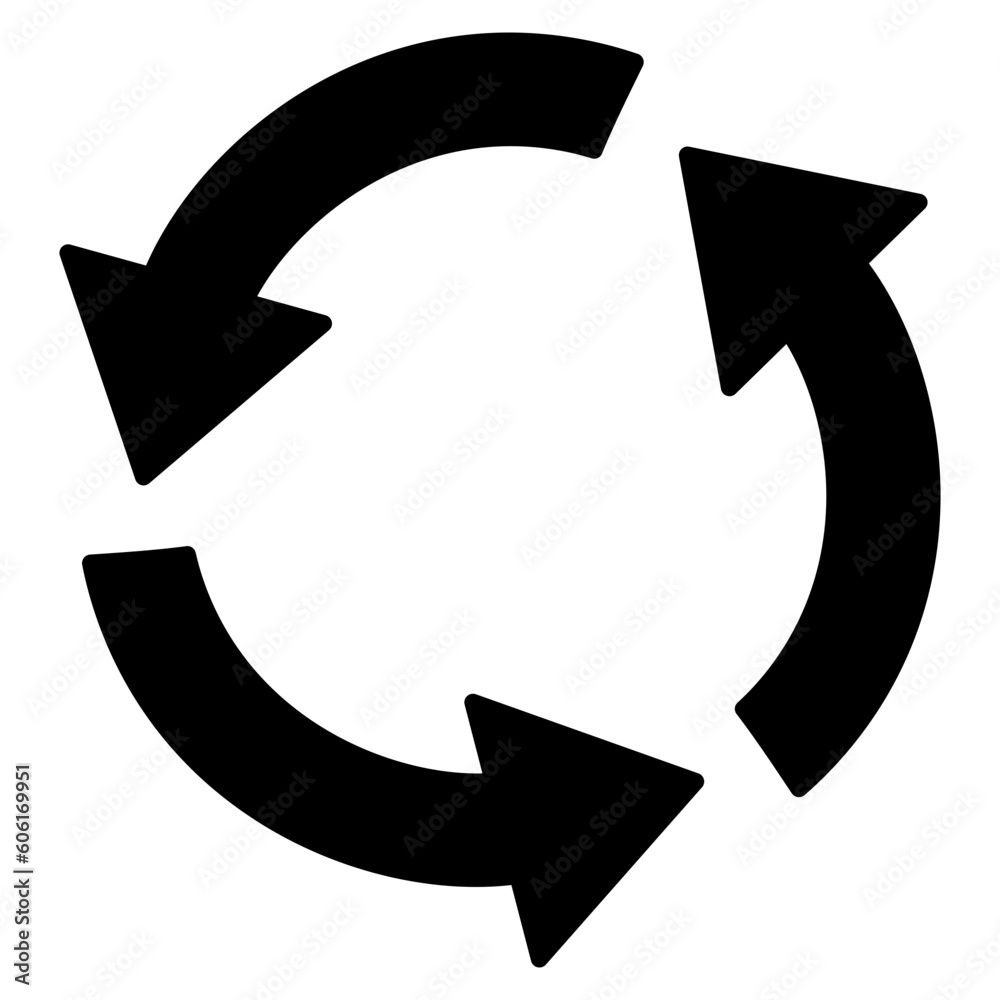 Black repetitive process with round arrows icon, simple 3 angle arrows ...