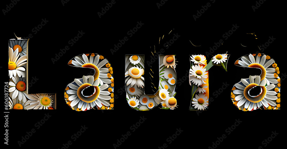 laura name with daisy flower effects. generated by AI Stock ...