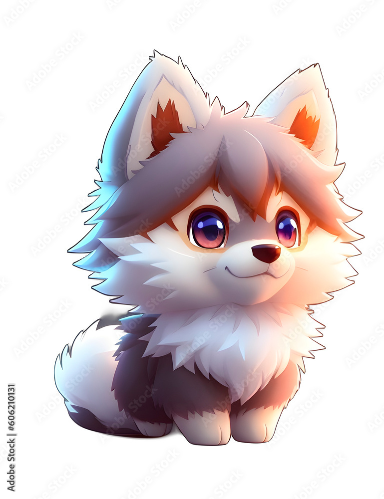 cute anime wolf cub on transparent background, ready-made t-shirt ...
