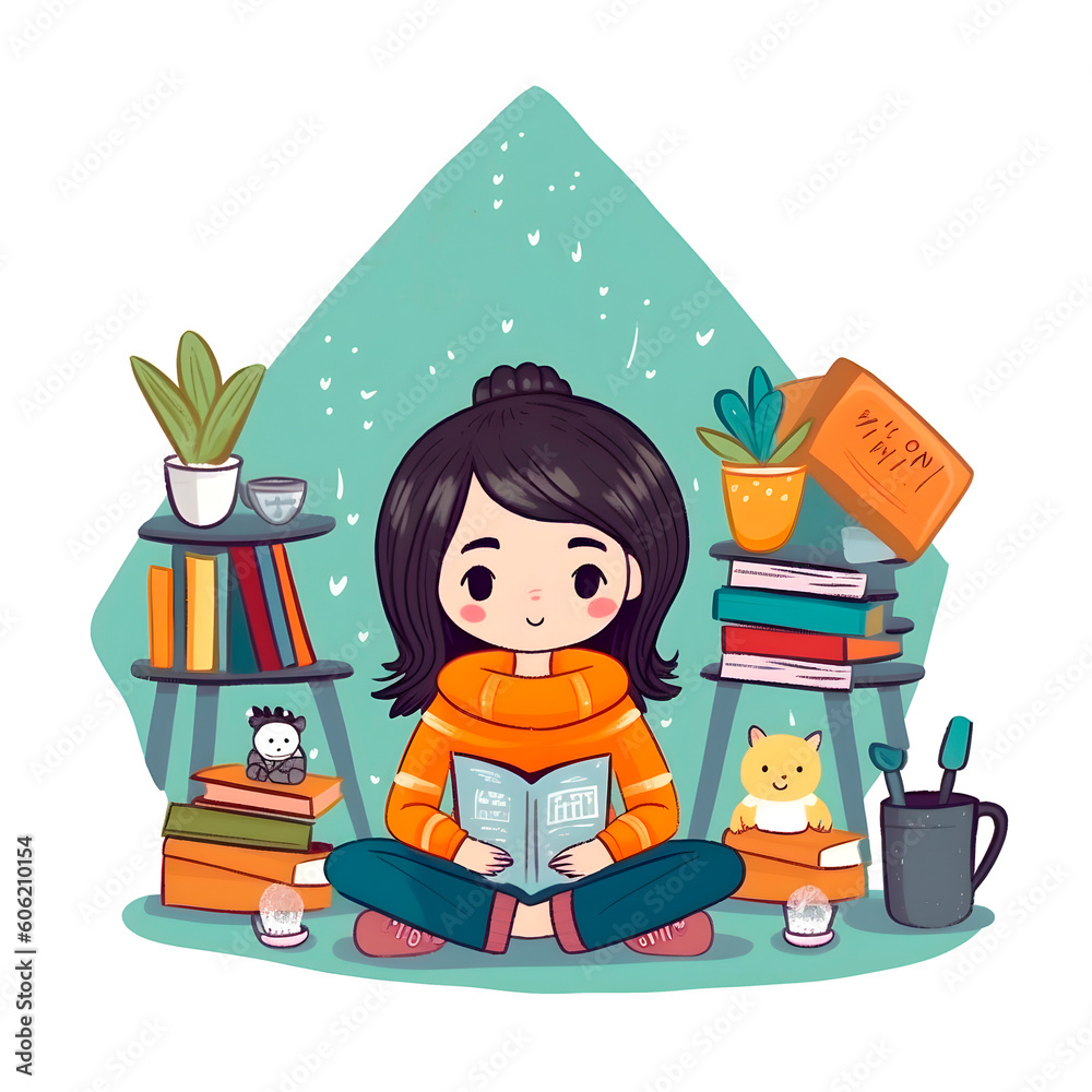 drawing of an introvert girl on a transparent background, generative ai ...