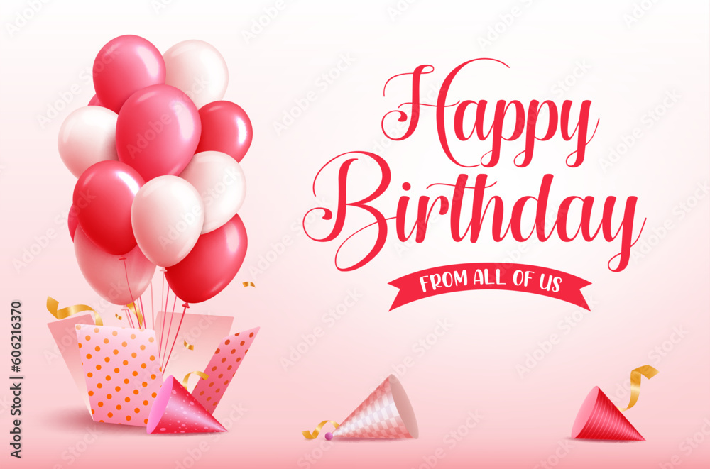 Happy birthday text vector design. Birthday bunch of realistic balloons ...