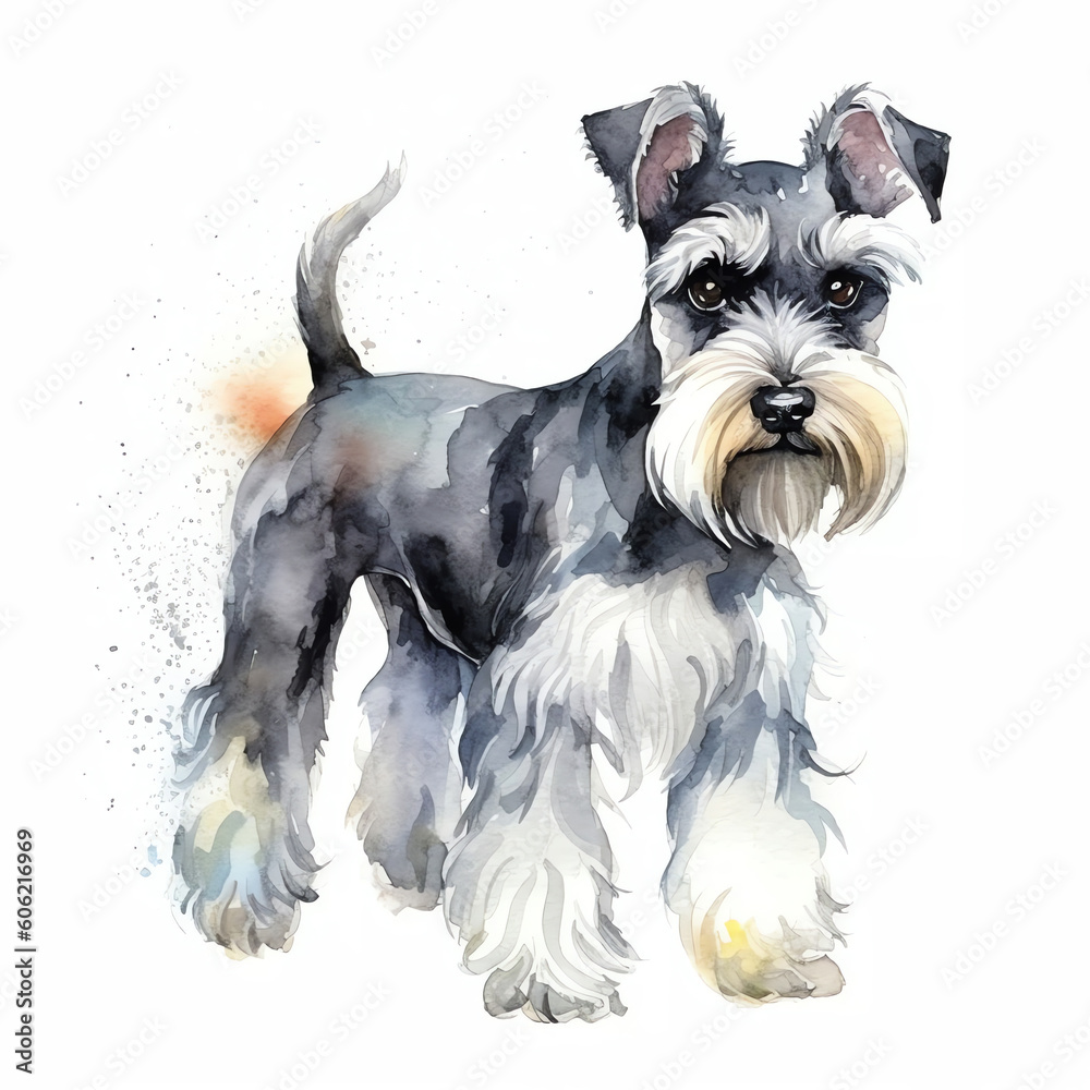 schnauzer cartoon dog watercolor clipart in white background Generative ...