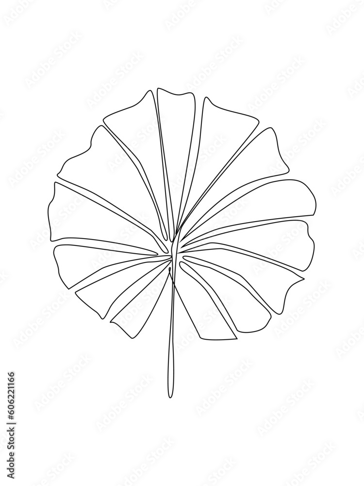 Tree leaf line art. Tropical leaf one line drawing.Continuous line ...