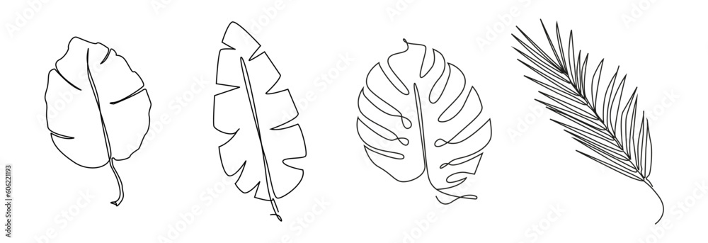 Tropical leaves one line drawing.Continuous line drawing of tropical ...