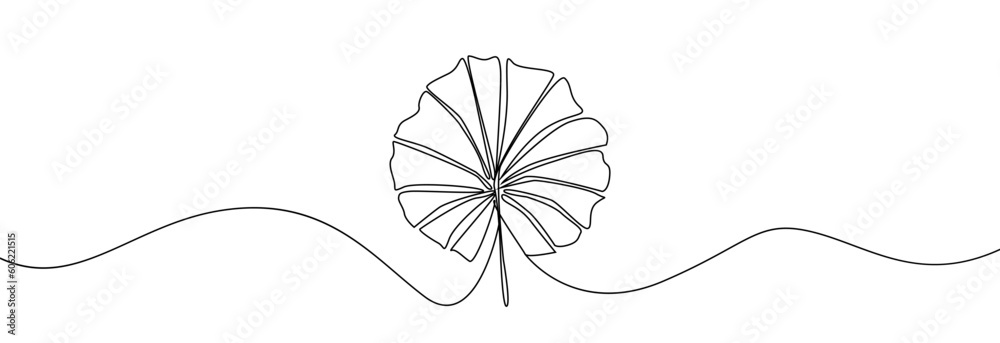 Palm tree leaf line art. Tropical leaf one line drawing.Continuous line ...