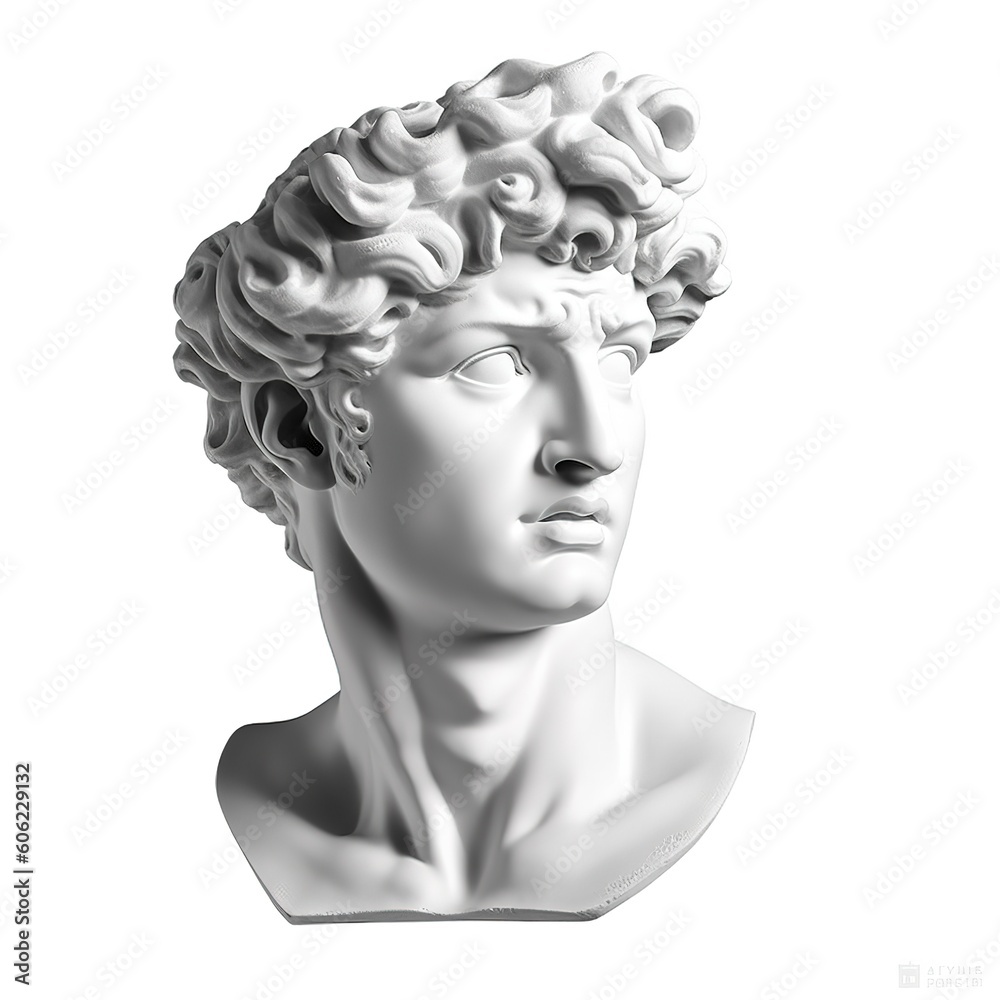 Gypsum statue of David's head. Michelangelo's David statue plaster copy ...