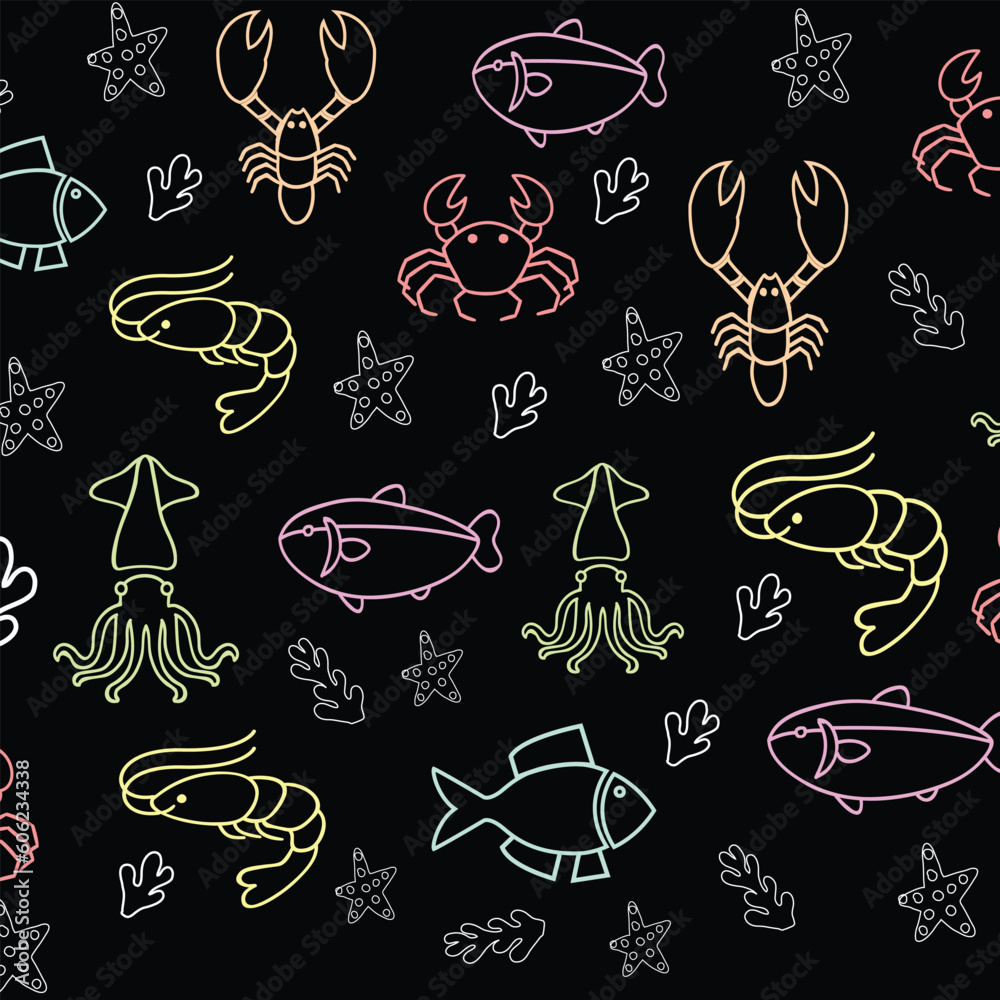 this is a background image with sea animals pattern in simple sketch ...