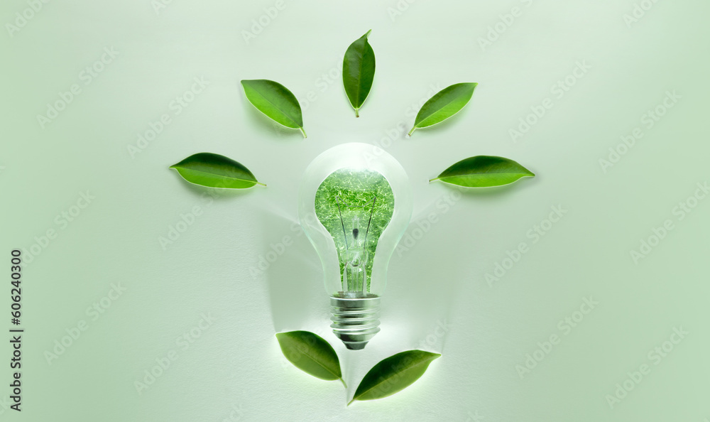 Green Energy Concepts. Wireless Light Bulb with Green Leaf form as Sign ...