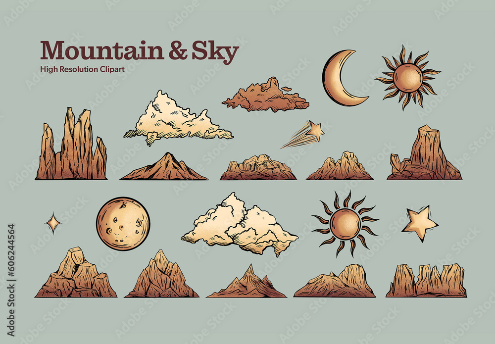 Mountain & Sky Vintage Map Creator Elements Stock Template | Adobe Stock