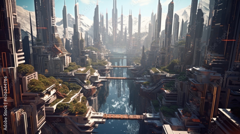 ภาพประกอบสต็อก Futuristic Advanced Alien Civilization, Concept Art ...